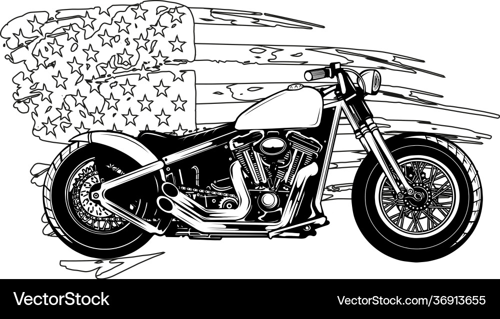 Draw in black and white chopper motorcycle Vector Image