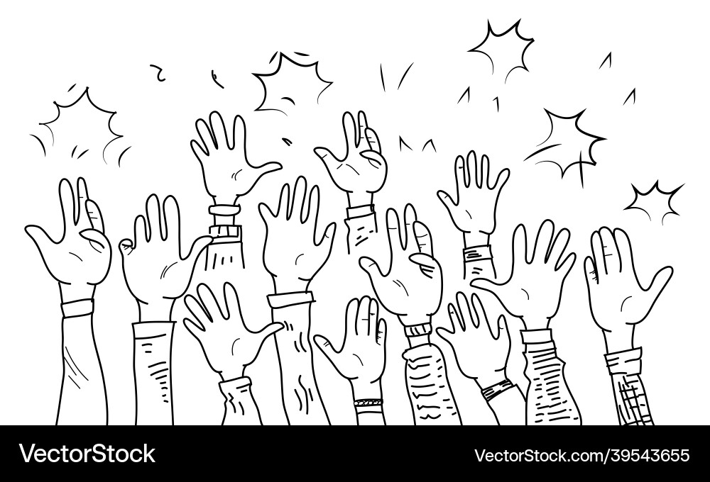 Hand drawn of on doodle hands up clapping Vector Image