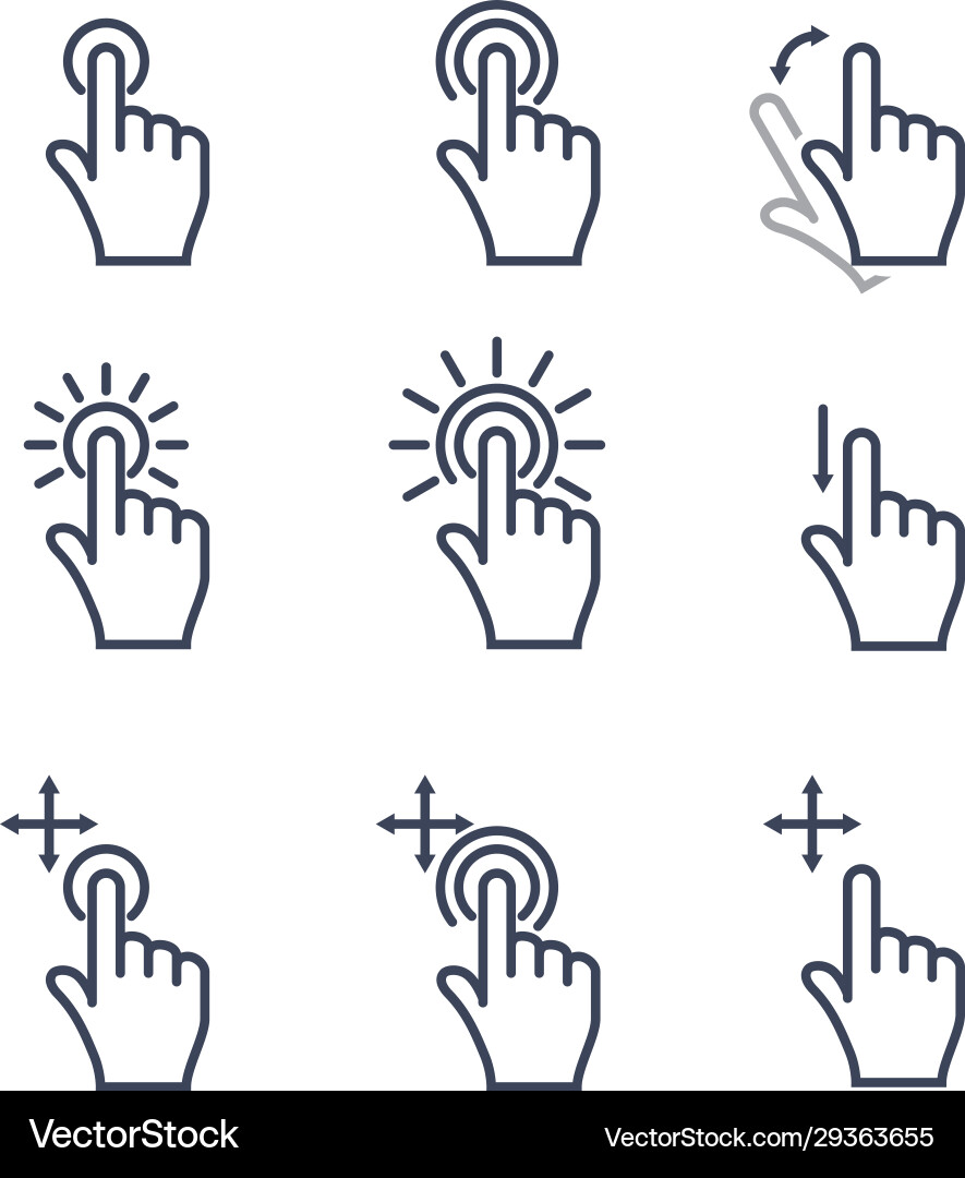 Touch screen sensor symbols icons sets Royalty Free Vector