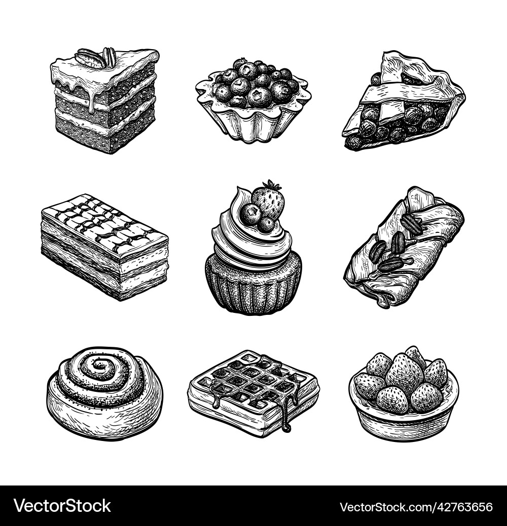 Collection of sweets and pastries Royalty Free Vector Image