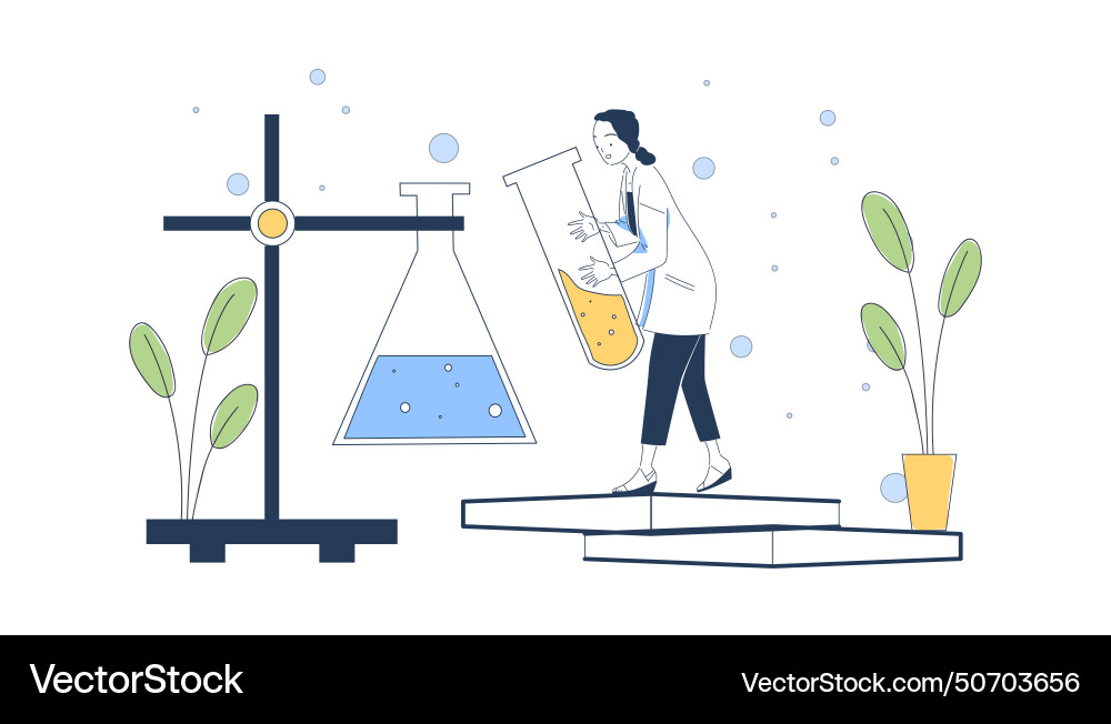 Female scientist with flasks simple Royalty Free Vector