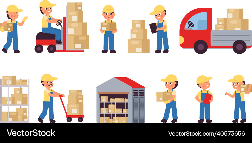 Flat warehouse factory truck logistic operator Vector Image