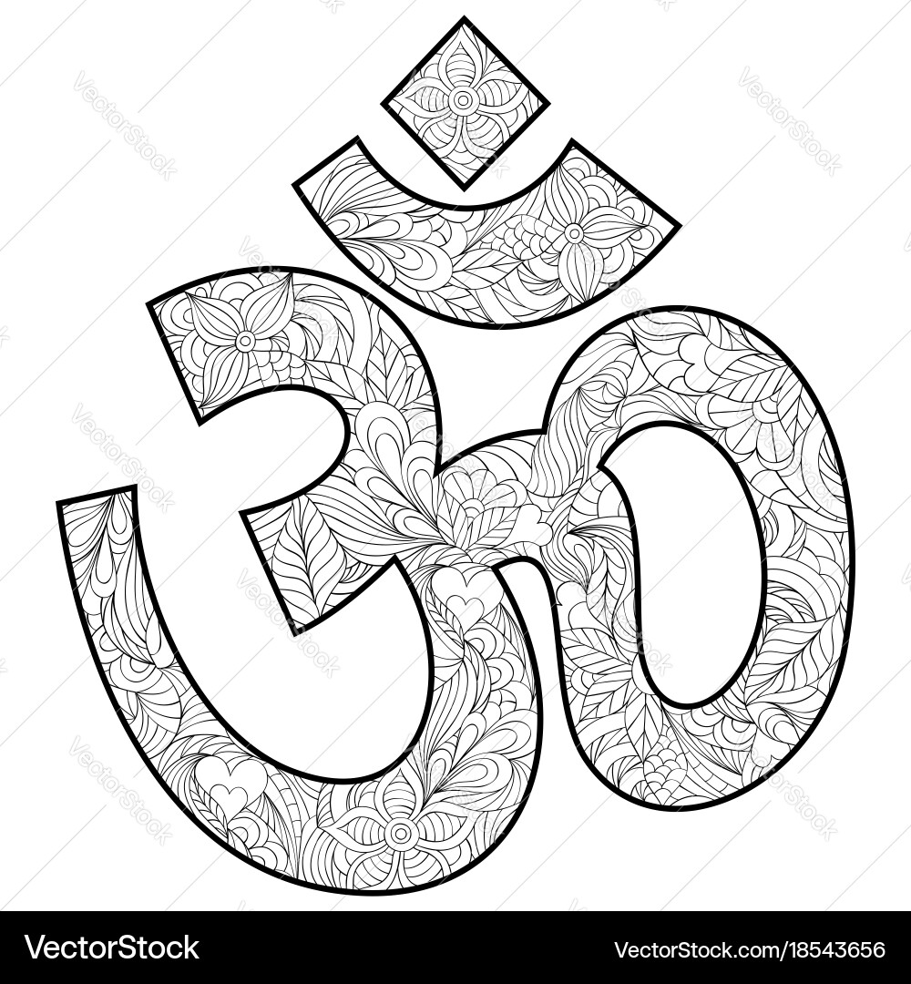 Floral hand drawn om symbol Royalty Free Vector Image