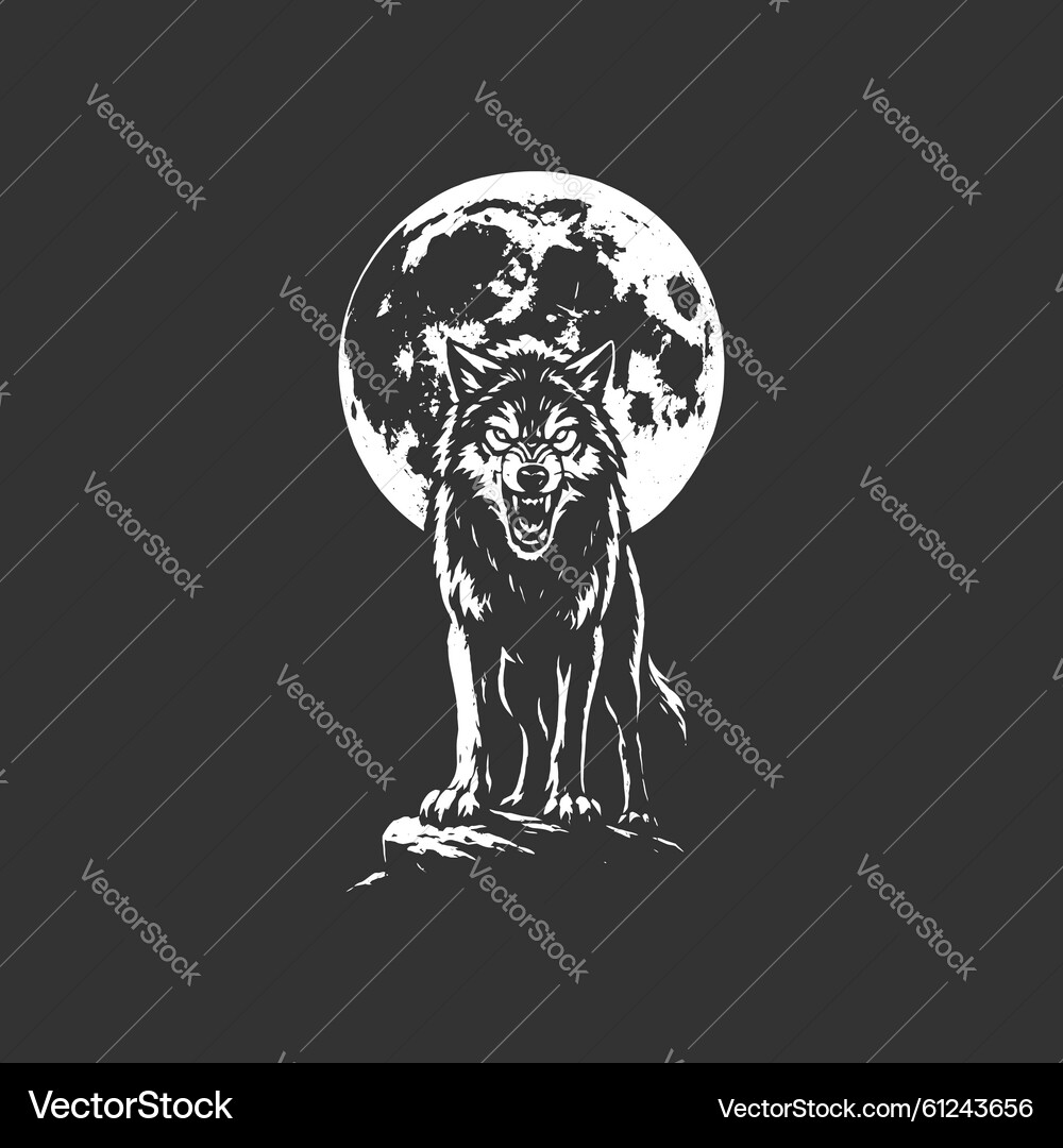 Lone Wolf Howl Under Moon – Royalty-Free Vector | VectorStock