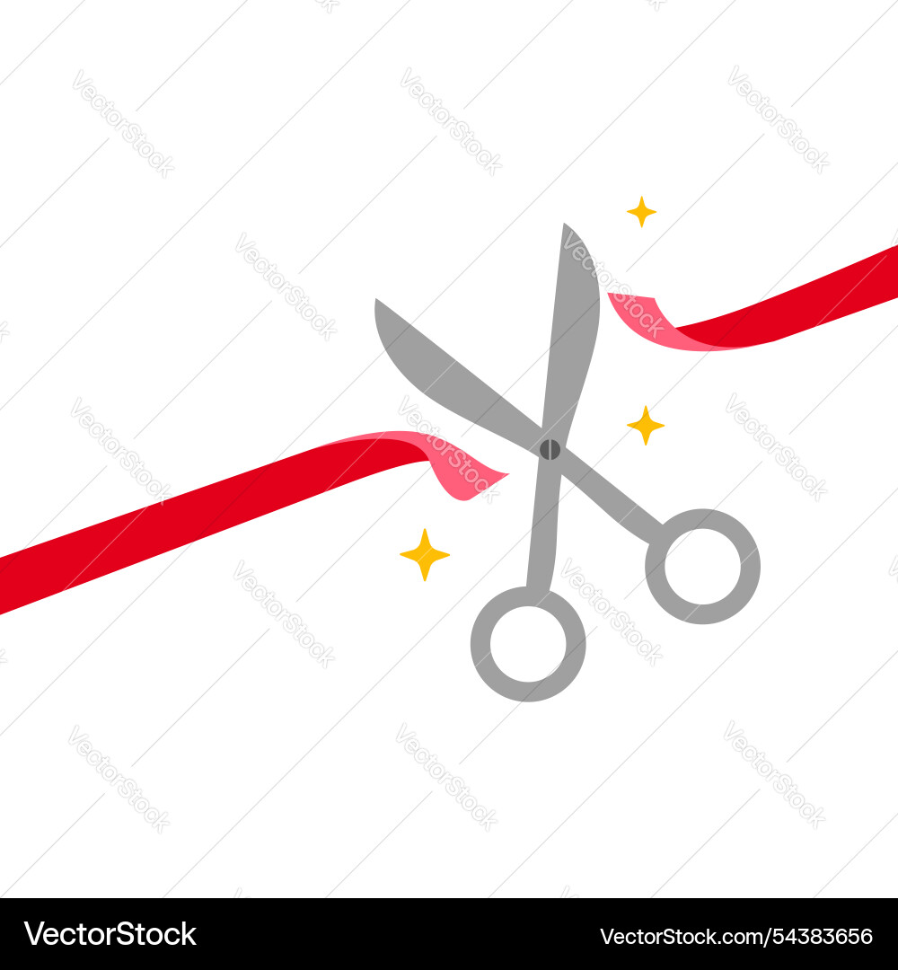 Scissors cut straight red ribbon on the right Vector Image