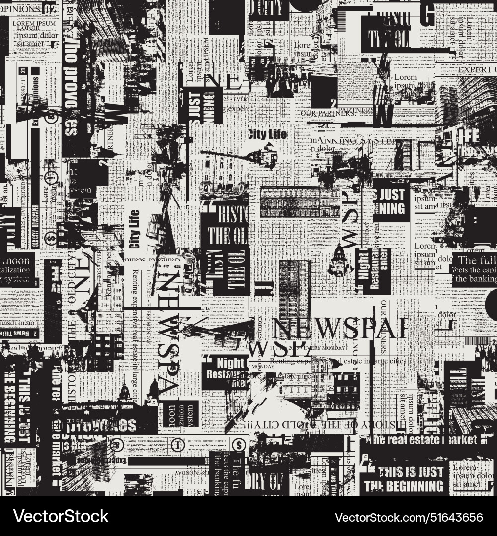 Seamless pattern with collage of newspaper Vector Image