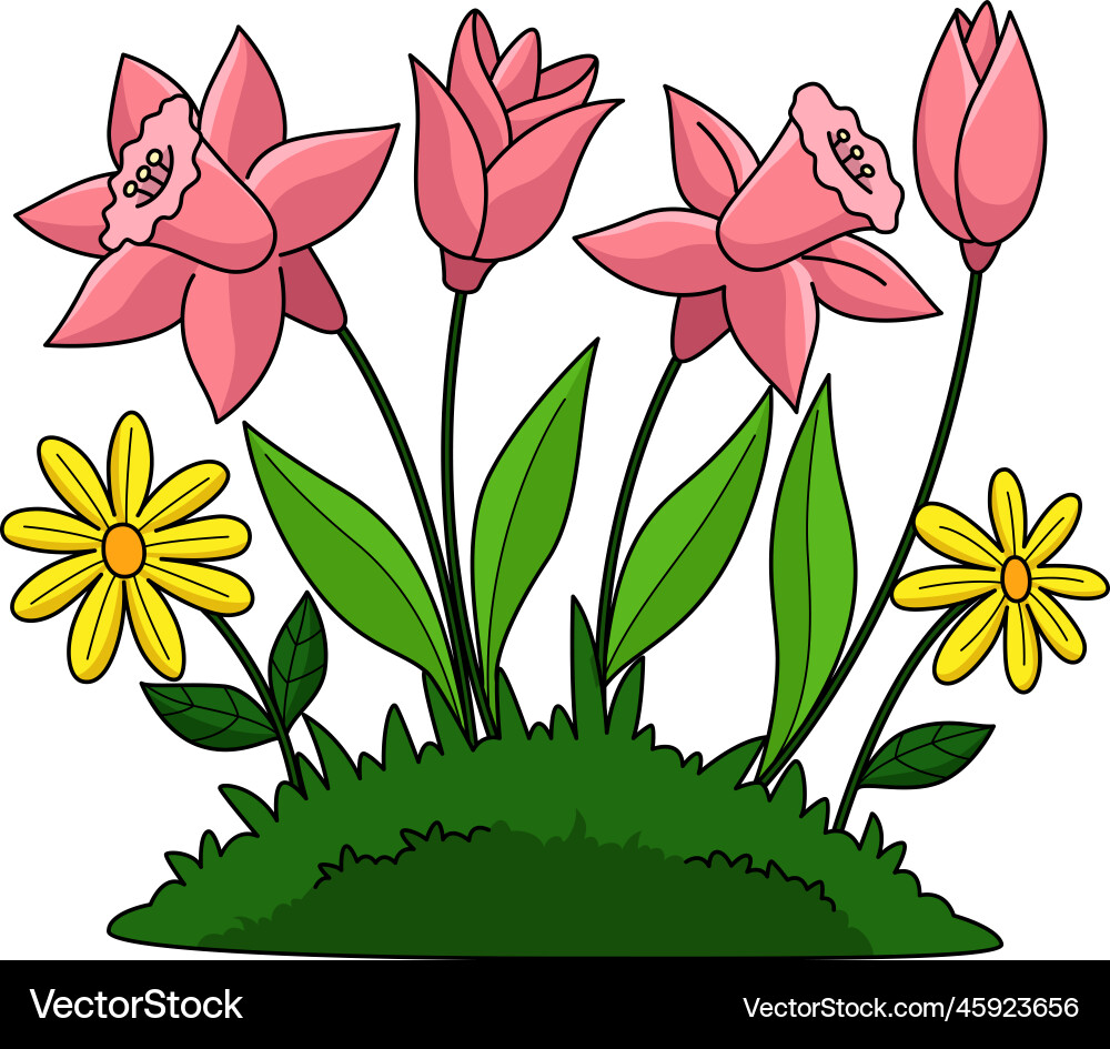 Spring tulip flowers cartoon colored clipart Vector Image