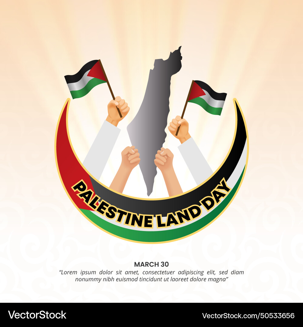 Square palestine land day background with hands Vector Image