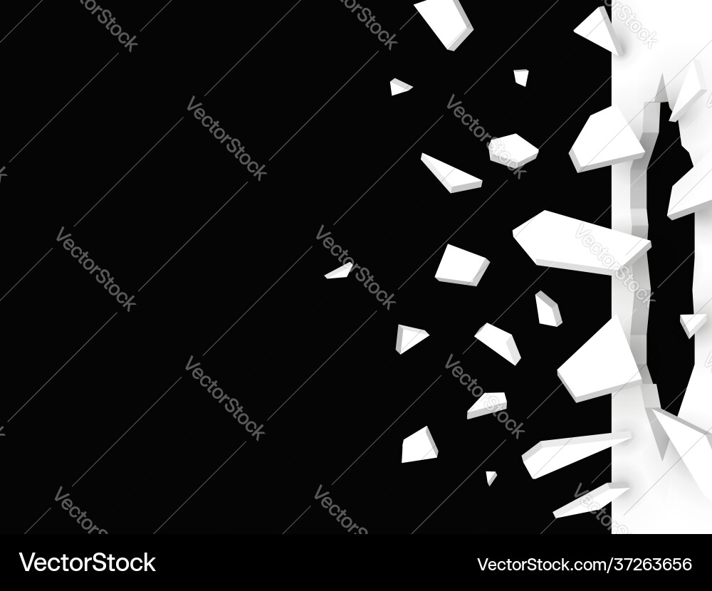 Wall explosion fragment breaking white Royalty Free Vector