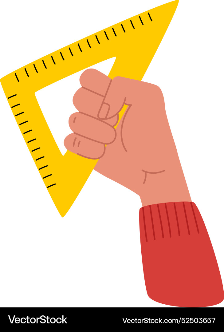 Hand holding triangle ruler Royalty Free Vector Image