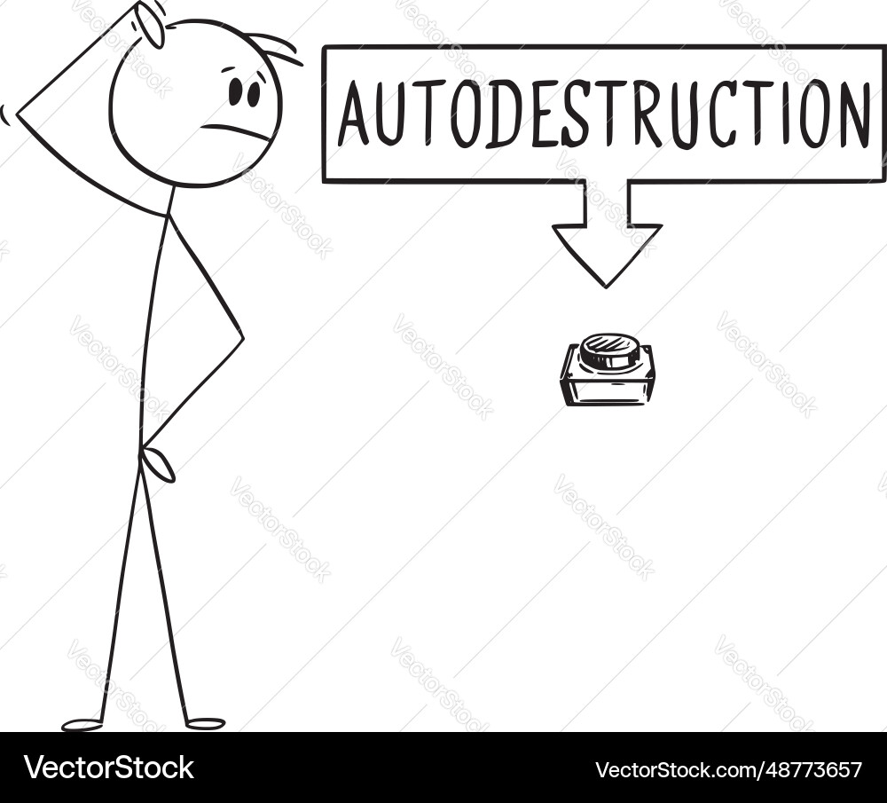 Person and autodestruction switch or button Vector Image
