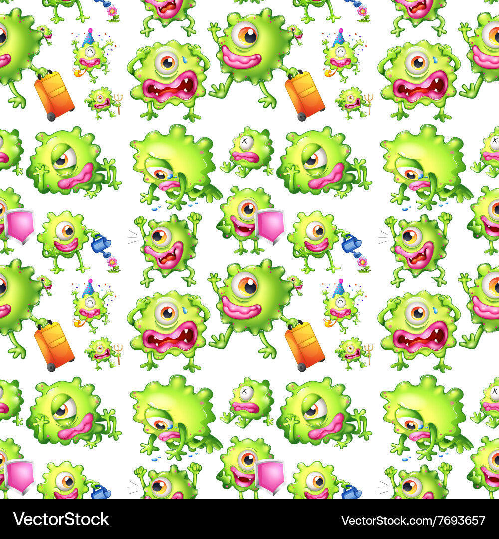 Seamless green monster in different actions Vector Image
