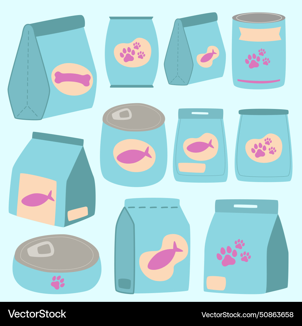 Blue food pet collection Royalty Free Vector Image