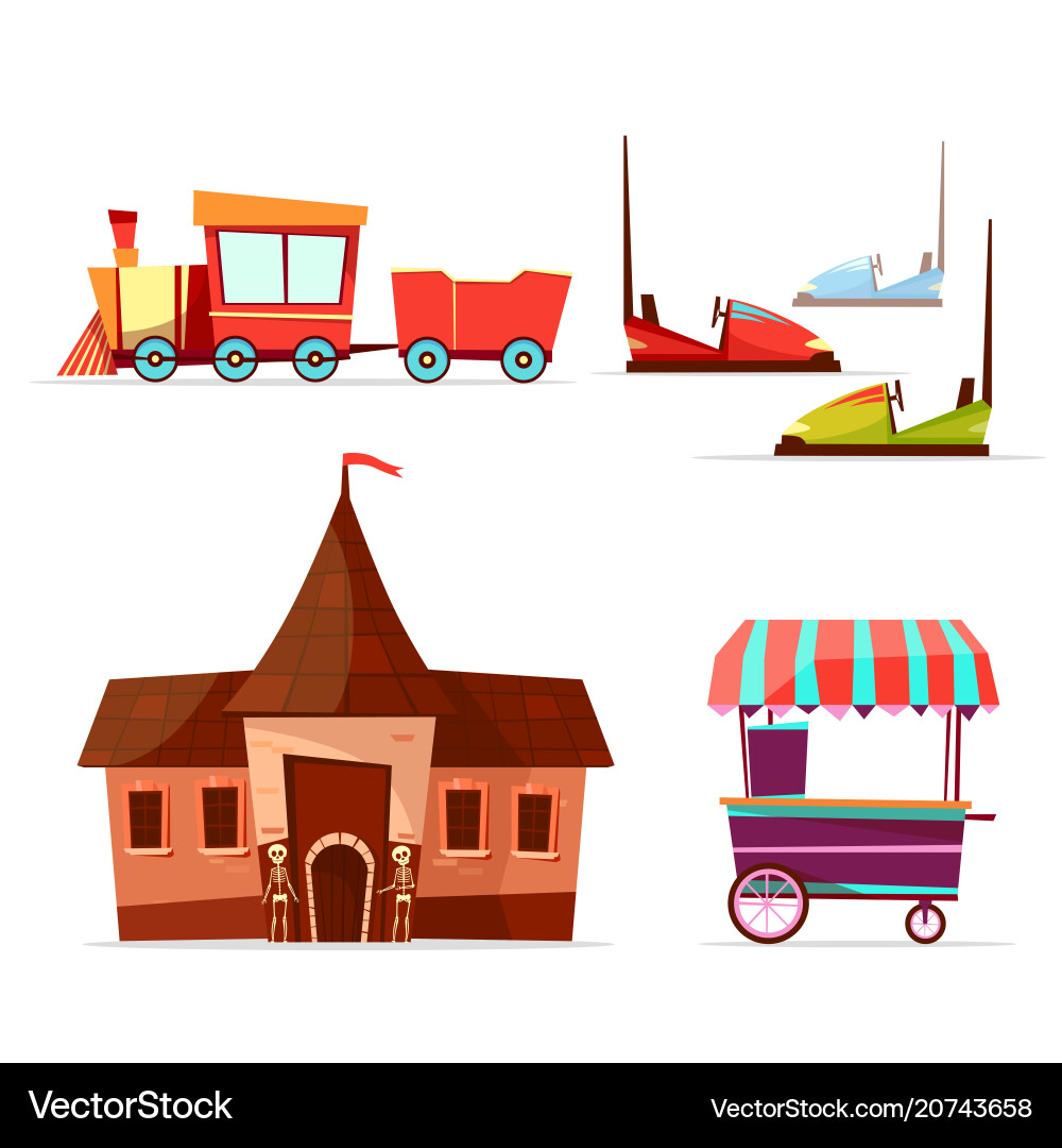 Cartoon amusement park attractions set Royalty Free Vector