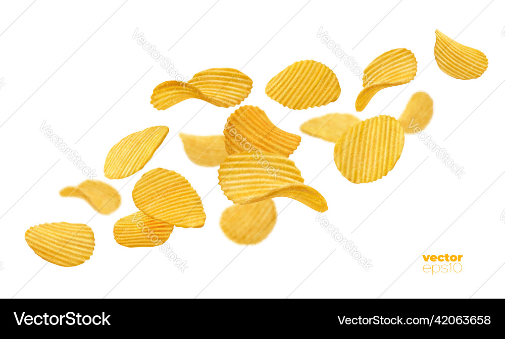Falling crispy ripple potato chips design Vector Image
