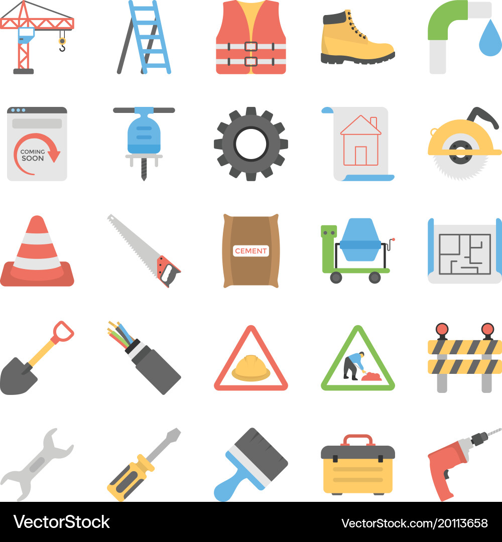 Flat icon set of under construction Royalty Free Vector