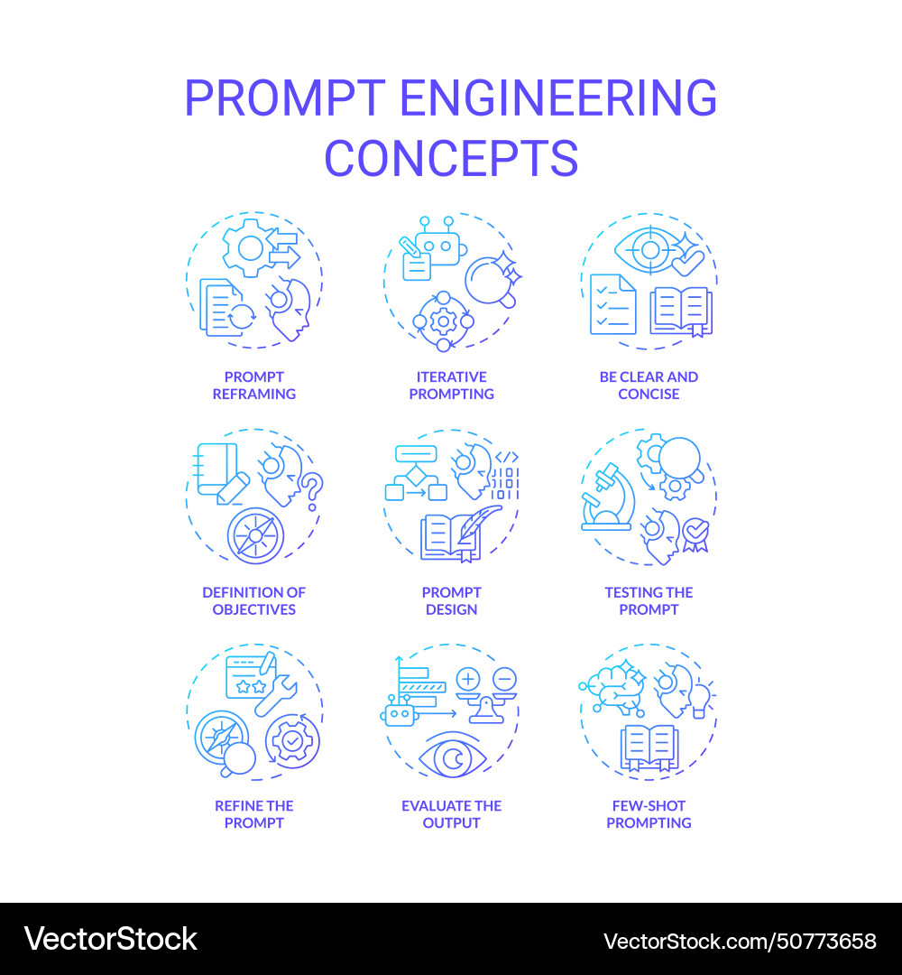 Prompt engineering blue gradient concept icons Vector Image