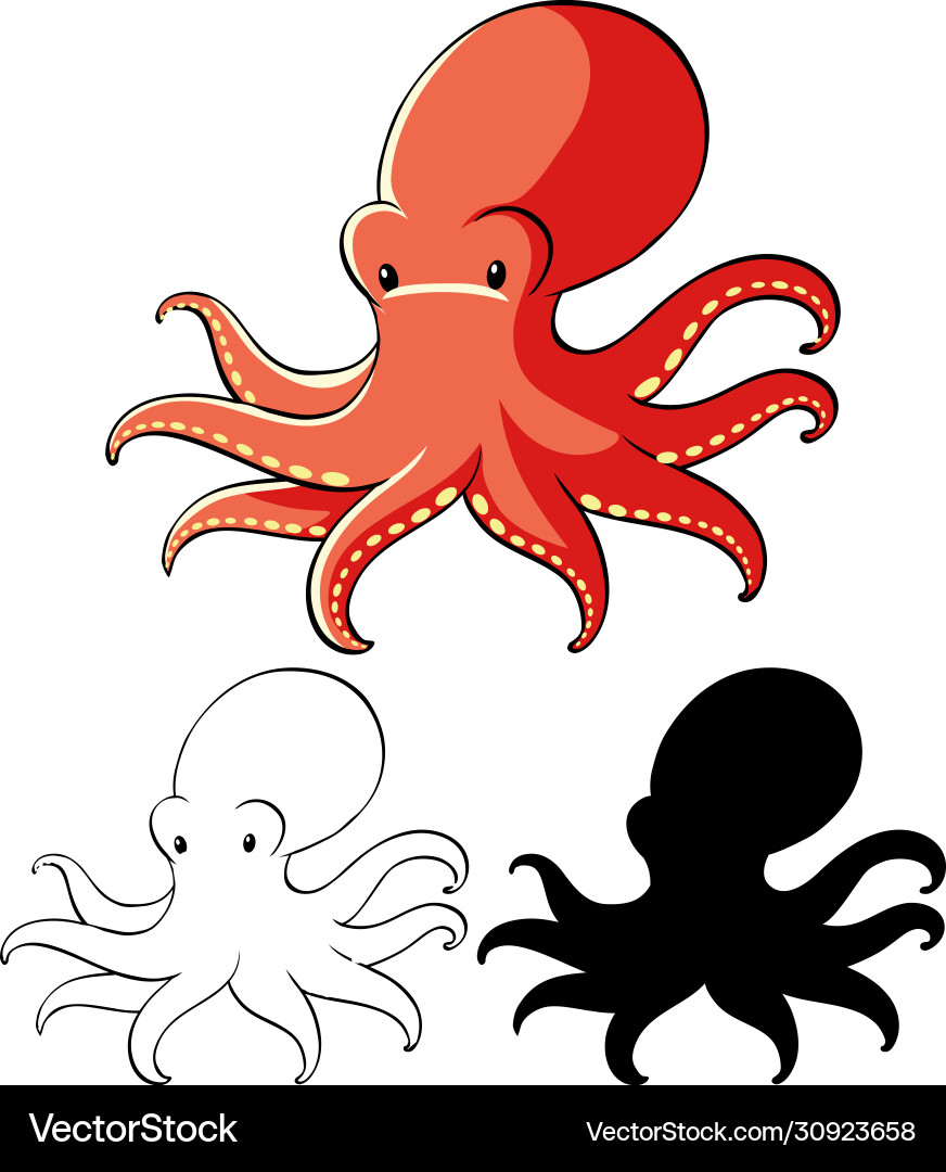 Set octopus cartoon Royalty Free Vector Image - VectorStock
