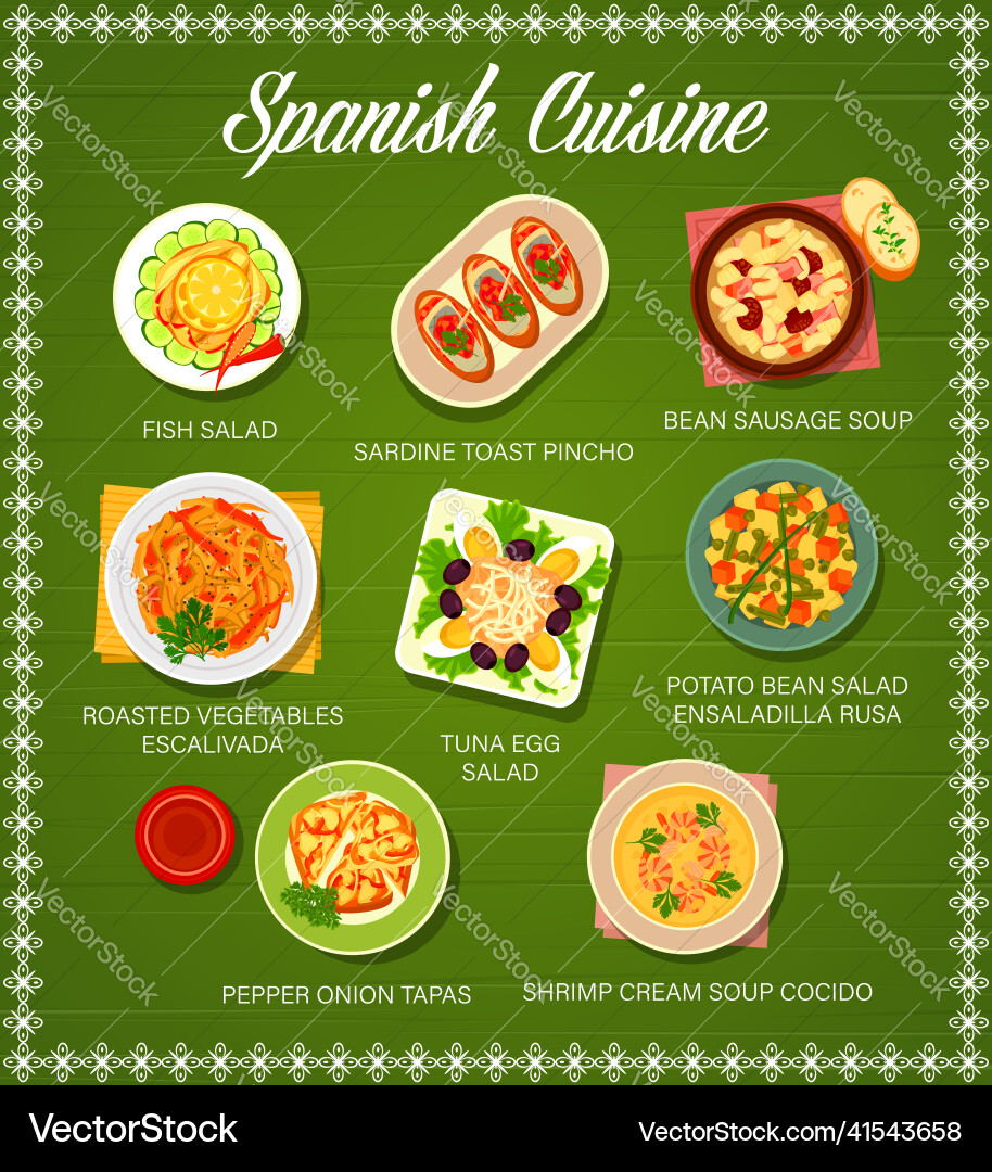 Spanish cuisine restaurant menu card Royalty Free Vector