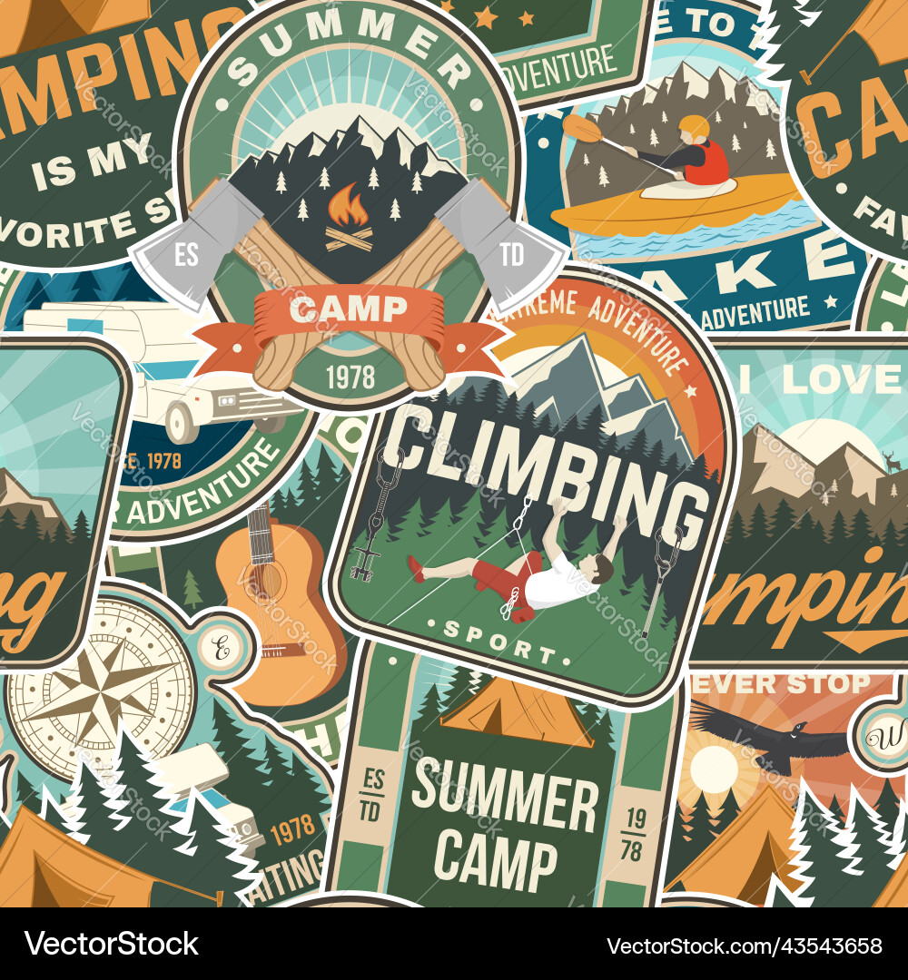 Summer camp colorful seamless pattern with travel Vector Image