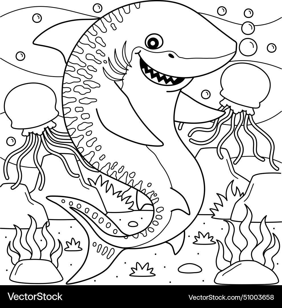 Tiger shark coloring page for kids Royalty Free Vector Image