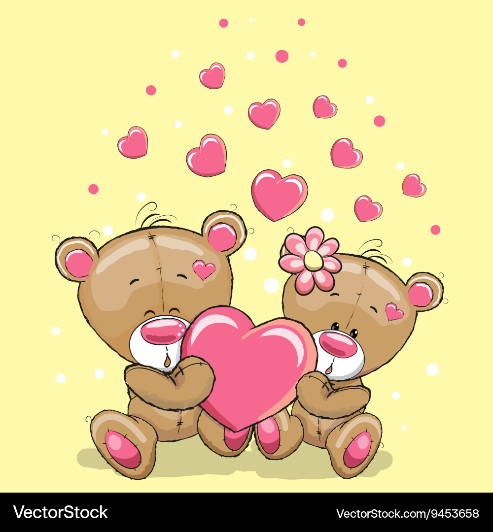 Two Cute Teddy Bears with Hearts Royalty Free Vector Image