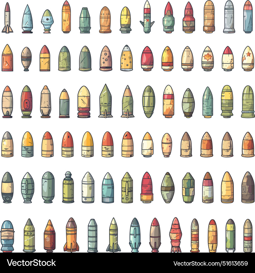 Cartoon artillery shells icons set white Vector Image