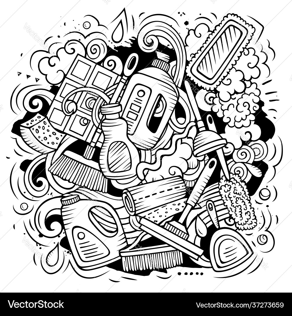Cleaning cartoon doodle design Royalty Free Vector Image