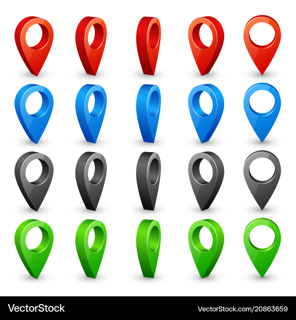 Color 3d map pins place location and destination Vector Image