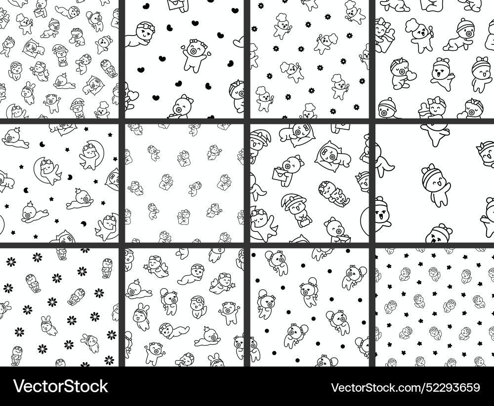 Cute baby girl seamless pattern coloring page Vector Image