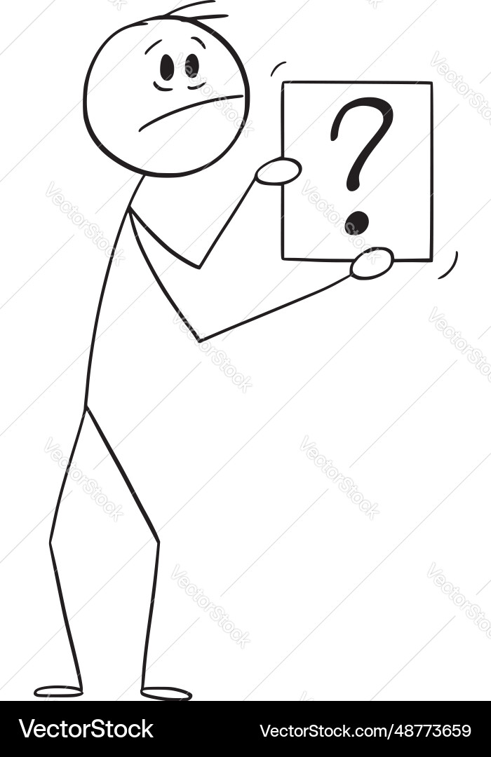 Feared person holding question mark cartoon stick Vector Image