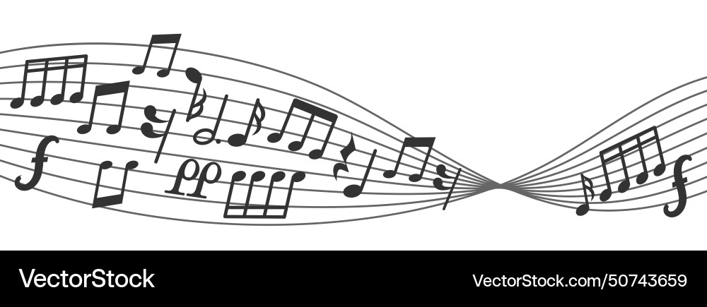 Music note staff curved melody tune lines Vector Image