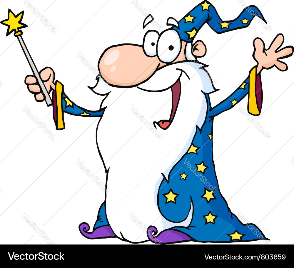 Smiling Wizard in Star Robe Royalty Free Vector Image