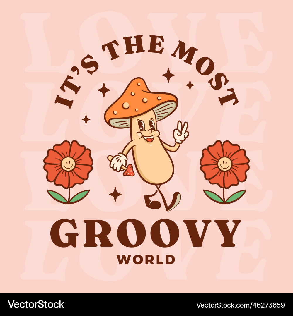 Trippy retro cartoon characters greeting card Vector Image