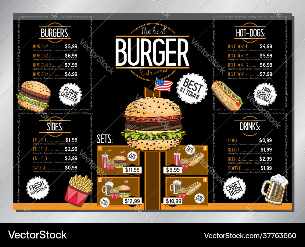 Burger Restaurant Card Template Royalty Free Vector Image