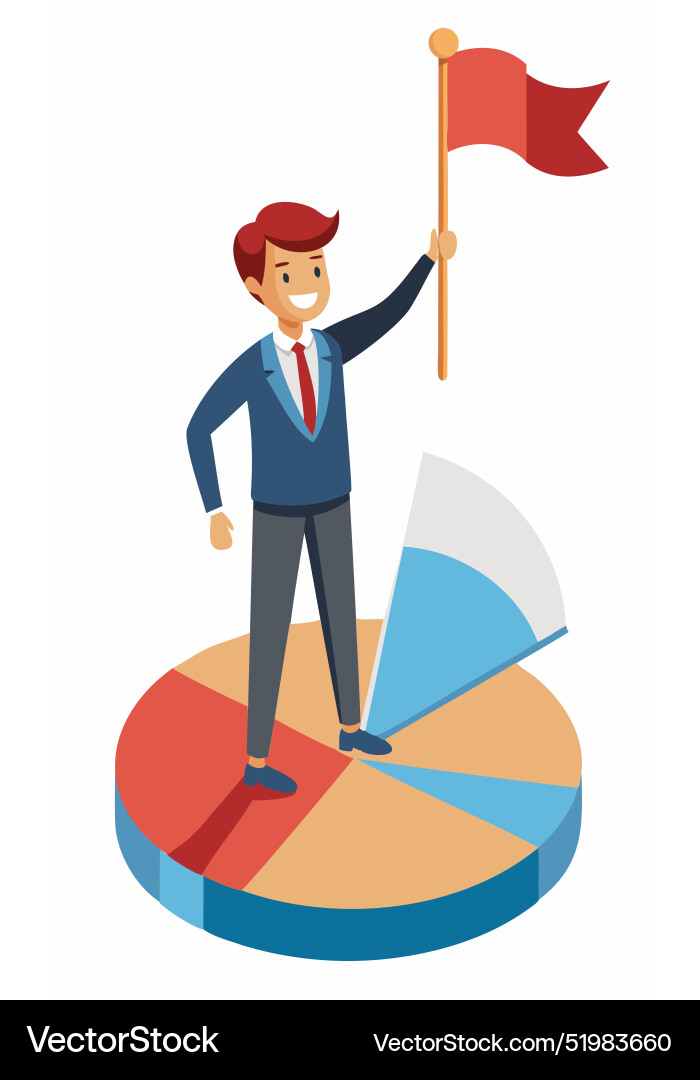 Businessman holding flag on pie chart Royalty Free Vector