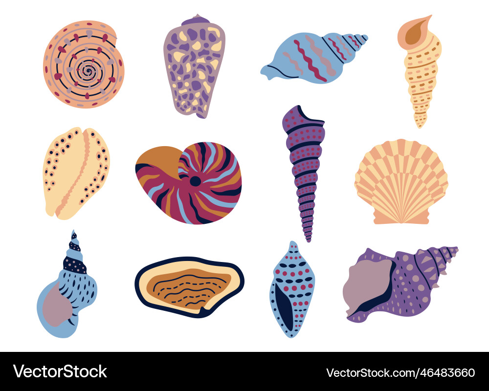 Cartoon shells summer ocean animals collection Vector Image