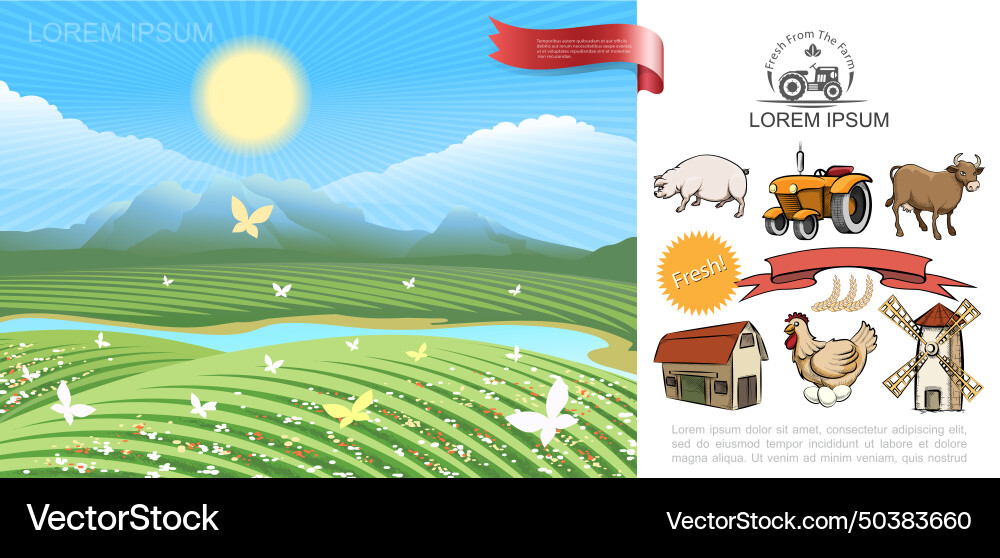 Colorful farming concept Royalty Free Vector Image