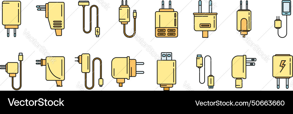 Device charger icons set color Royalty Free Vector Image