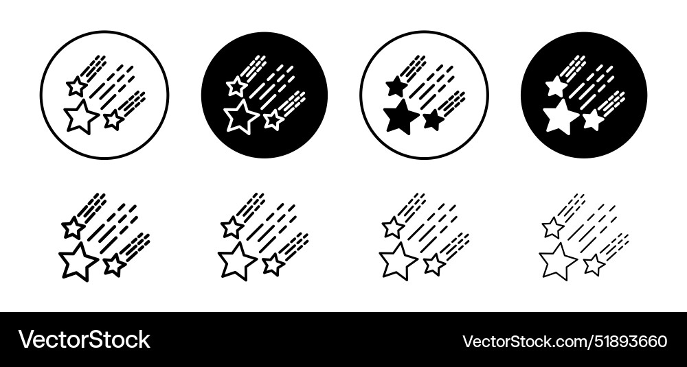 Meteor shower icon set collection Royalty Free Vector Image
