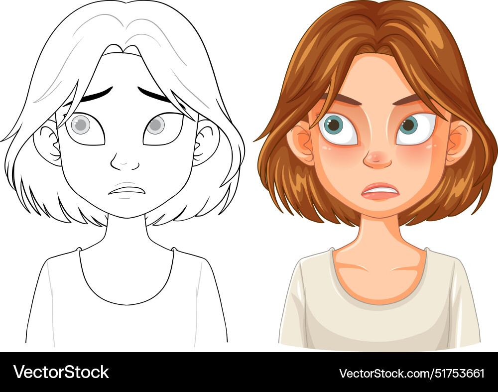 A girl with concerned expression Royalty Free Vector Image