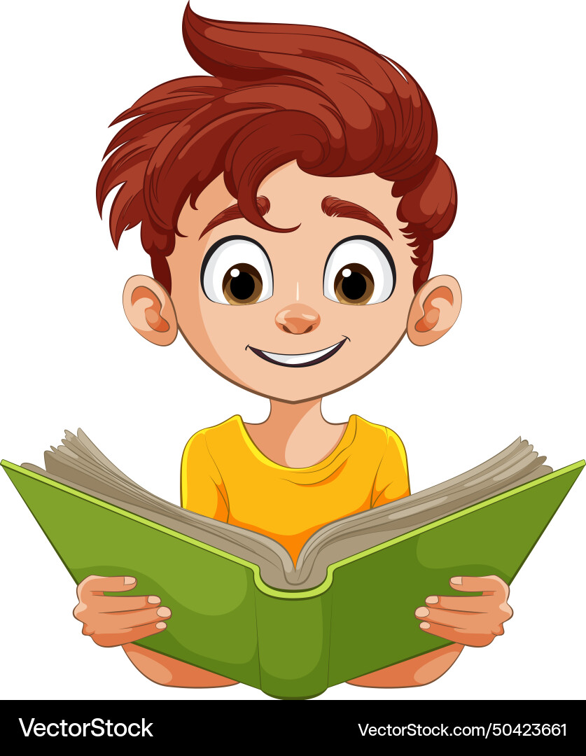 Cheerful child reading with interest and joy Vector Image