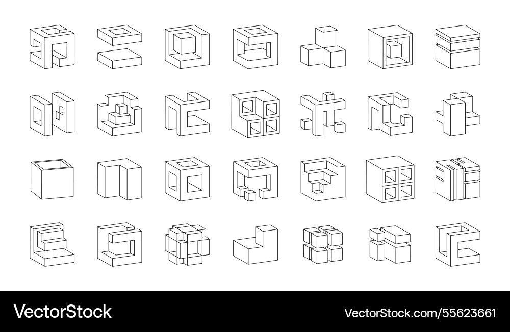 Cube icons 3d isometric shapes impossible Vector Image