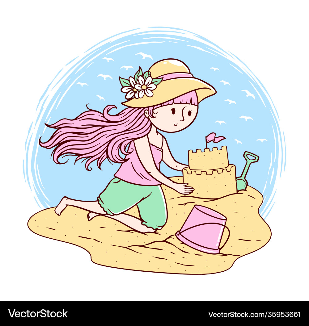 Cute woman playing sand Royalty Free Vector Image