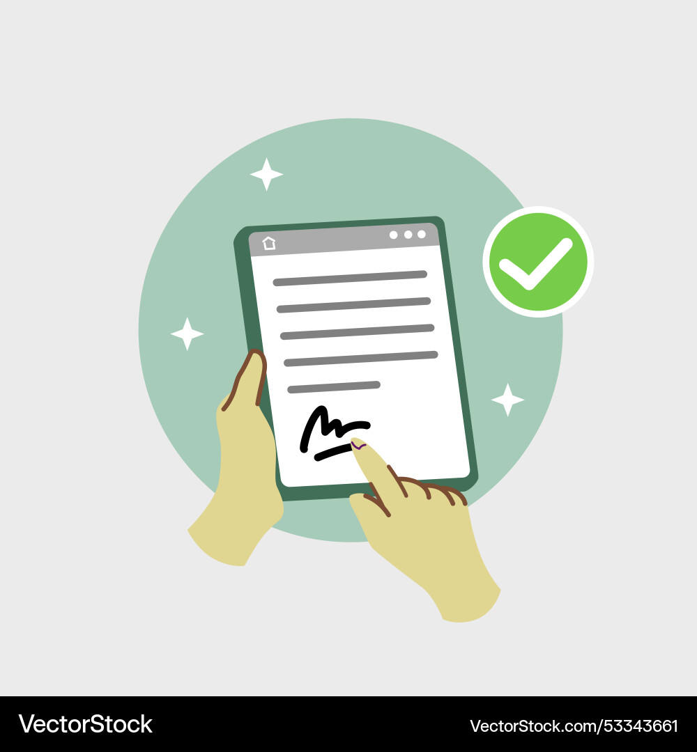 Digital electronic signature hand holding tablet Vector Image
