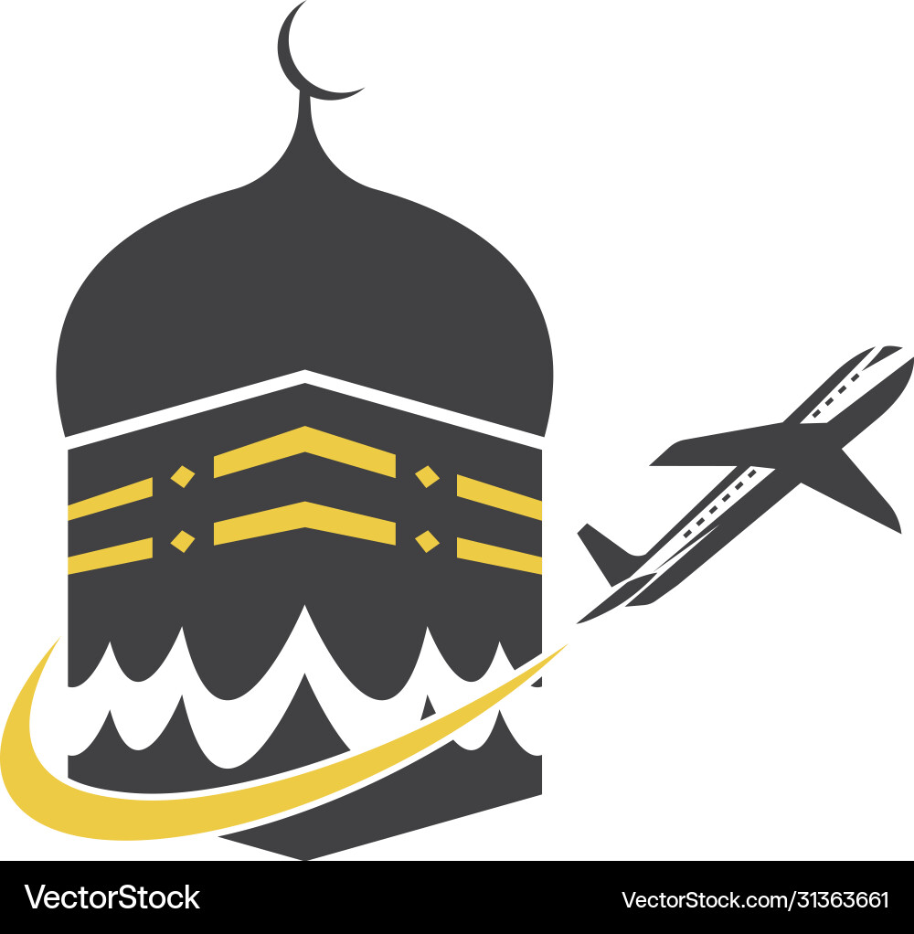 Hajj and umrah agency with plane icon Royalty Free Vector