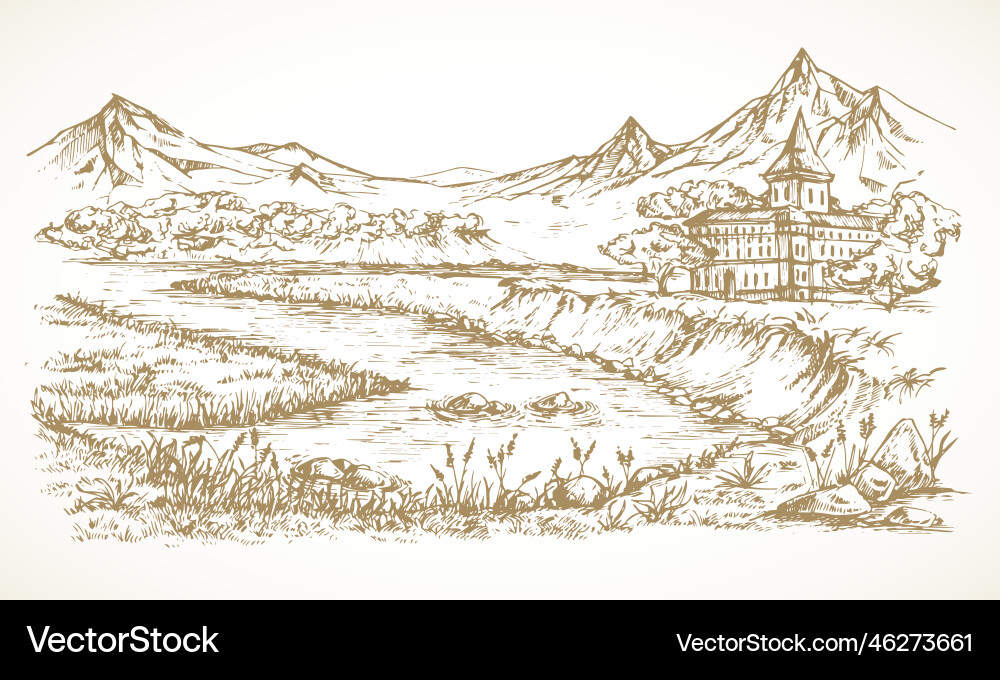 Hand drawn landscape valley Royalty Free Vector Image