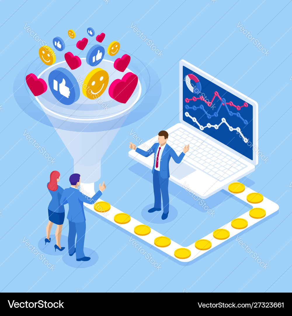 Isometric increasing conversion rates strategy Vector Image