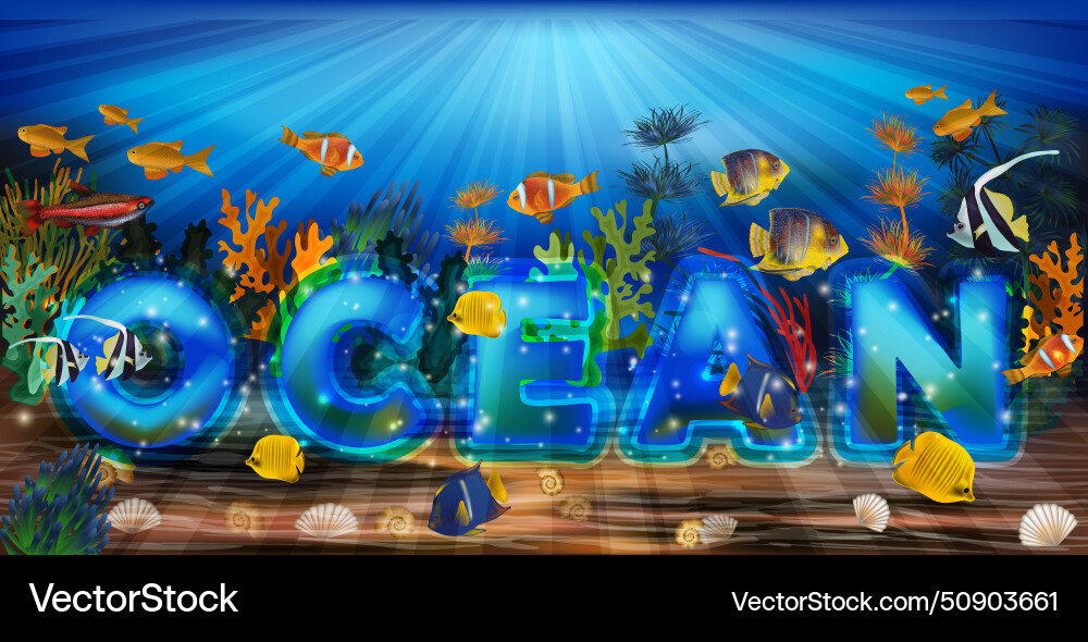 Ocean underwater background with tropical fish Vector Image