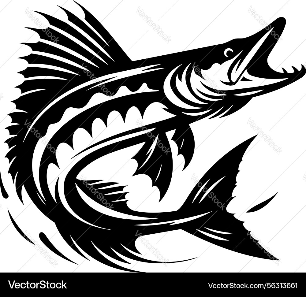 X-default pike in striking pose black and white Vector Image